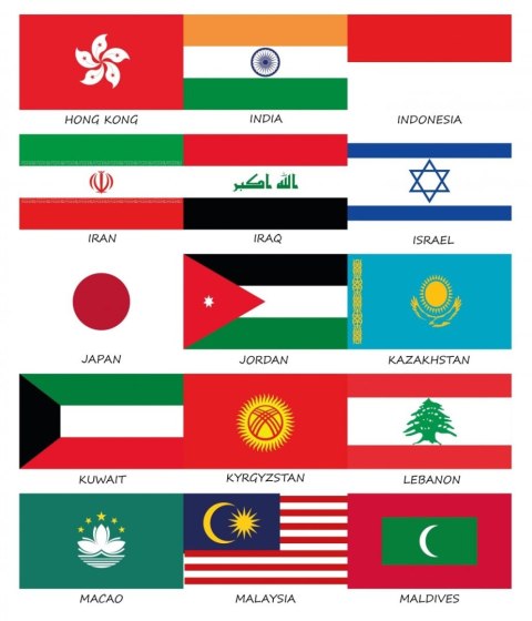 Zestaw flag Azji 50x70 mm